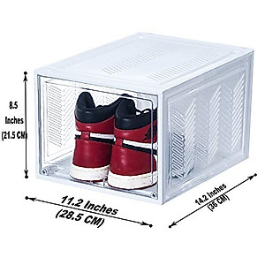 Shoe Organizer with Hard & Thick Plastic Board Shoe Storage Boxes Fits US Size 13, shoe boxes Clear Plastic Stackable Measure L14.2xW11.2xH8.5(inch) For Sneaker High Heel Storage & Display (YW-2PK)