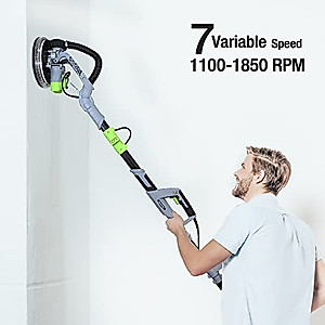 WORKPRO Drywall Sander, 720W Electric Sander with Vacuum, 7 Variable Speed 1100-1850 RPM Wall Sander with 12 Pcs Sanding discs, LED Light, Extendable Handle, Long Dust Hose and Storage Bag