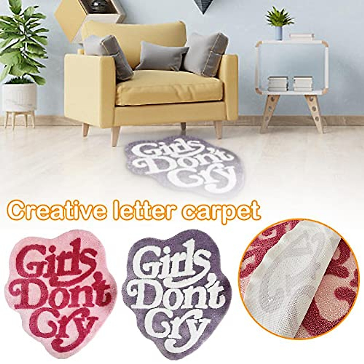 Girls Don't Cry Rug Faux Area Rug Heart Shaped Rug Carpet for Home Living Room Sofa Floor Bedroom