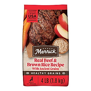 Merrick Healthy Grains Premium Adult Dry Dog Food, Wholesome And Natural Kibble With Beef And Brown Rice - 4.0 lb. Bag