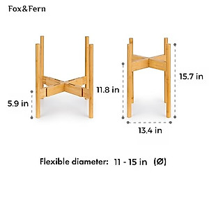 Fox & Fern Mid Century Modern Plant Stand, Indoor Plant Stand, Plant Holder, Corner Plant Stand Indoor, Plant Stands for Indoor Plants - EXCLUDING Plant Pot - Adjustable Width 11" to 15" - Bamboo