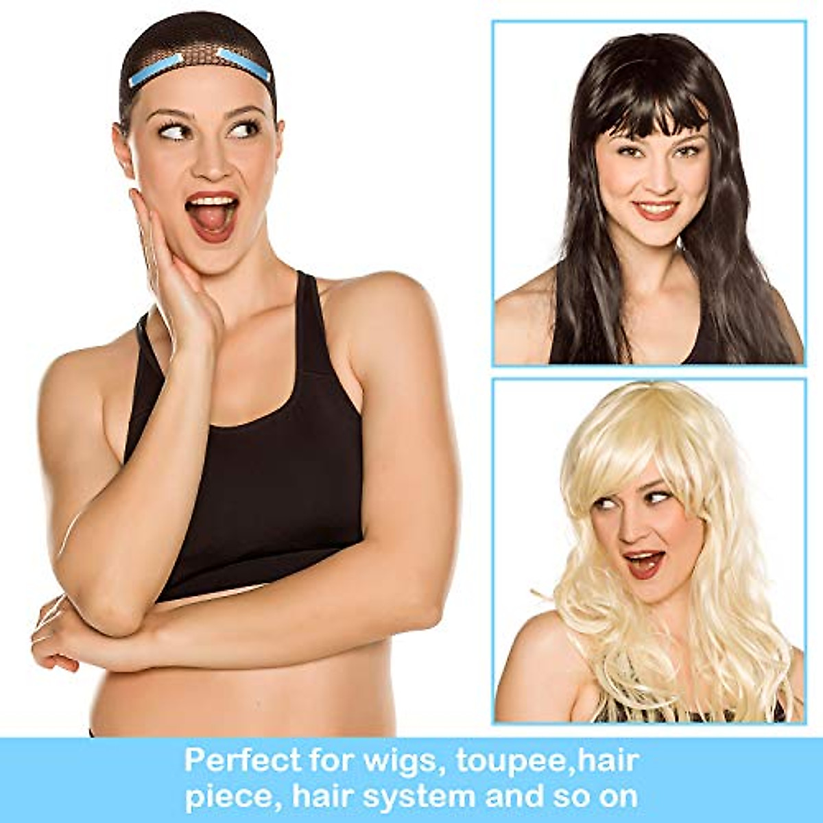 Blulu 48-Piece Lace Front Tape Wig - Double-Sided Waterproof Lace Wigs with C-Shaped Hair Pieces(Blue)