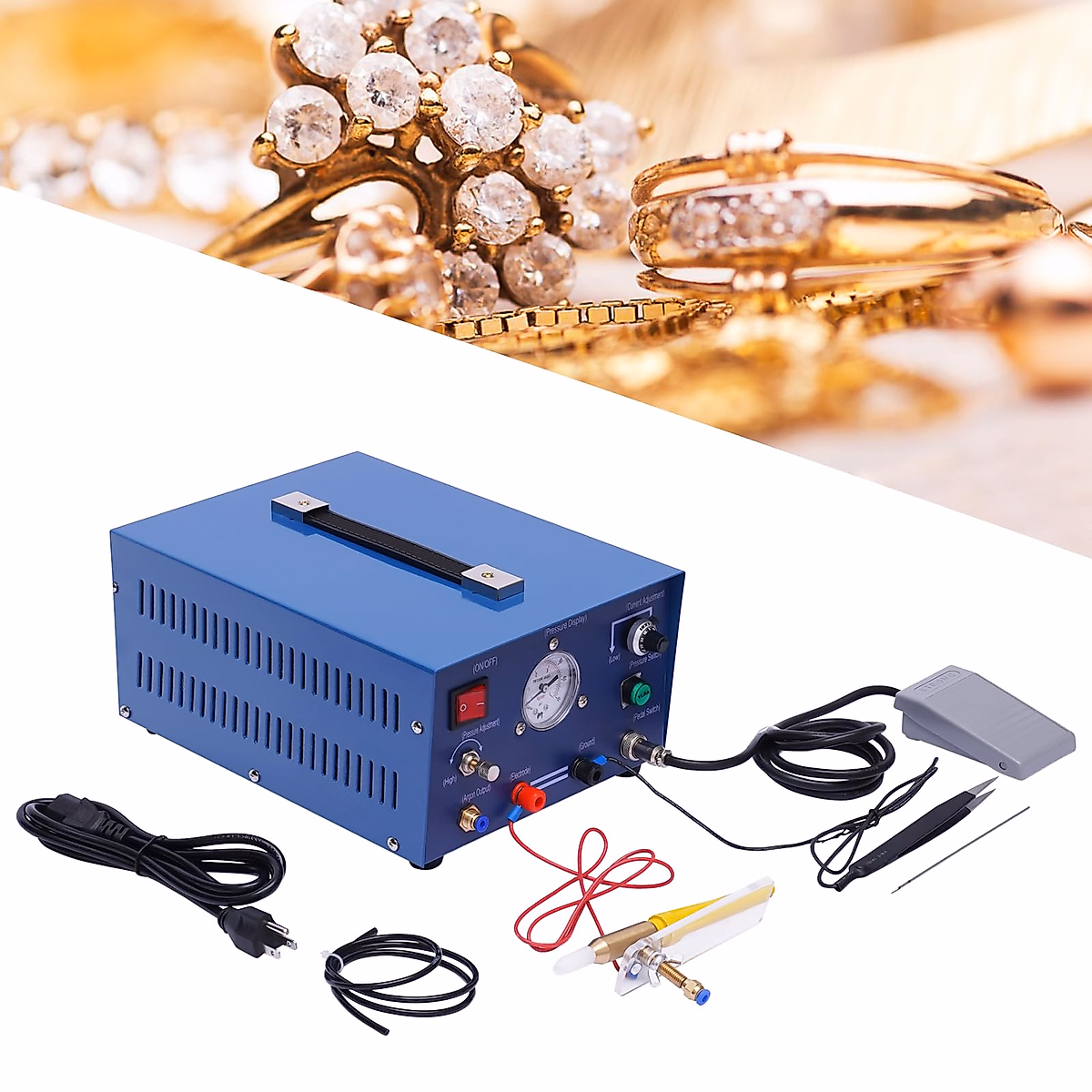 Adjustable Pulse Spot Welding Machine, 800W Jewelry Welder Argon Pulse Sparkle Spot Welder for Gold Silver Platinum