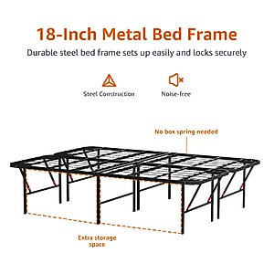 Amazon Basics Foldable Metal Platform Bed Frame with Tool Free Setup, Sturdy Steel Frame, No Box Spring Needed, Full, Black, 75 x 54 x 18 inches (LxWxH)
