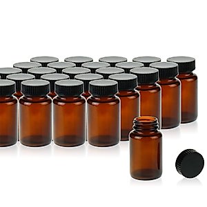 PEKYBIO Wide Mouth Packer Bottle, Amber Glass, 100 ML (3.4 OZ) Capacity with 38-400 Black Polyethylene Screw Cap Lined PE Septa, Package of 24 Units