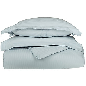 Superior Egyptian Cotton 600 Thread Count Stripe Duvet Cover, King/California King, Light Blue, 3-Piece Set