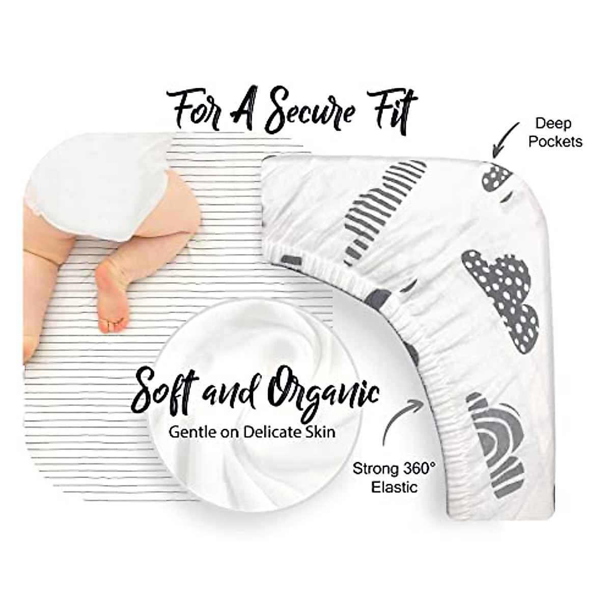 100% Organic Cotton Fitted Sheets for Graco Pack n Play, Babyletto, Pamo Babe, Hiccapop, Dream on Me, Evenflo, Baby Trend, Hygge Hush Portable/Mini Crib/Playards, and Beka Bedside Bassinet 2 Pk