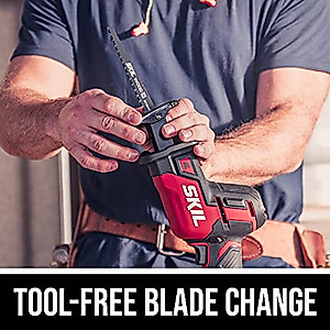 SKIL PWR CORE 20 Brushless 20V Compact Reciprocating Saw Includes 2.0Ah Lithium Battery and Auto PWR JUMP Charger - RS5825B-10