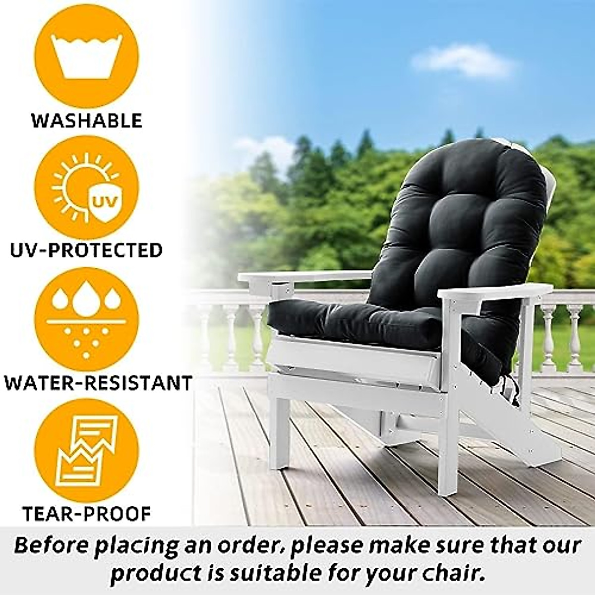 SciAza Outdoor Adirondack Chair Cushion High Elastic Lounge Chair Cushion Waterproof UV Resistant and Soft High Back Chair Cushion for Garden and Terrace Chairs (Beige,43.3 * 19.6in)