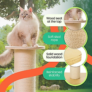 KONELCARE 50" Tall Cat Scratching Post, Extra-Large Cat Scratch Post for Biggest Cats (Maine Coon), 7.3” Thick Post, 36lbs Weight, Solid Wood Base & Natural Sisal Rope