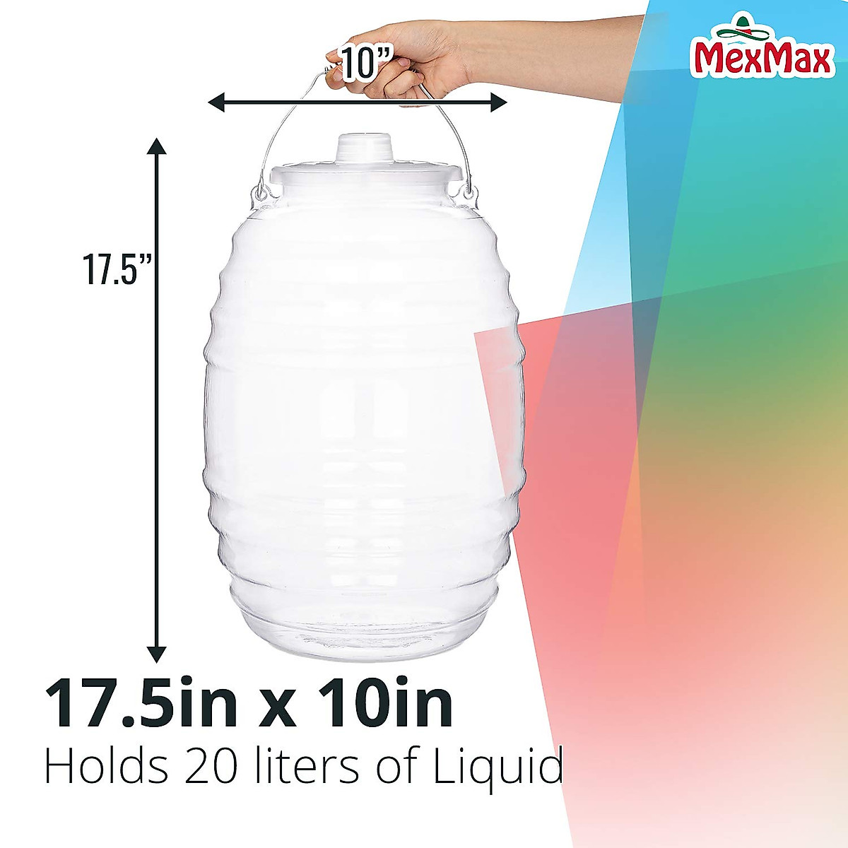 CHAMPS 5 Gallon Jug with Lid - Aguas Frescas Vitrolero Plastic Water Container - 5 Gallon Drink Dispenser - Large Beverage Dispenser Ideal for Agua fresca and Juice - Portable Drink Jar Containers