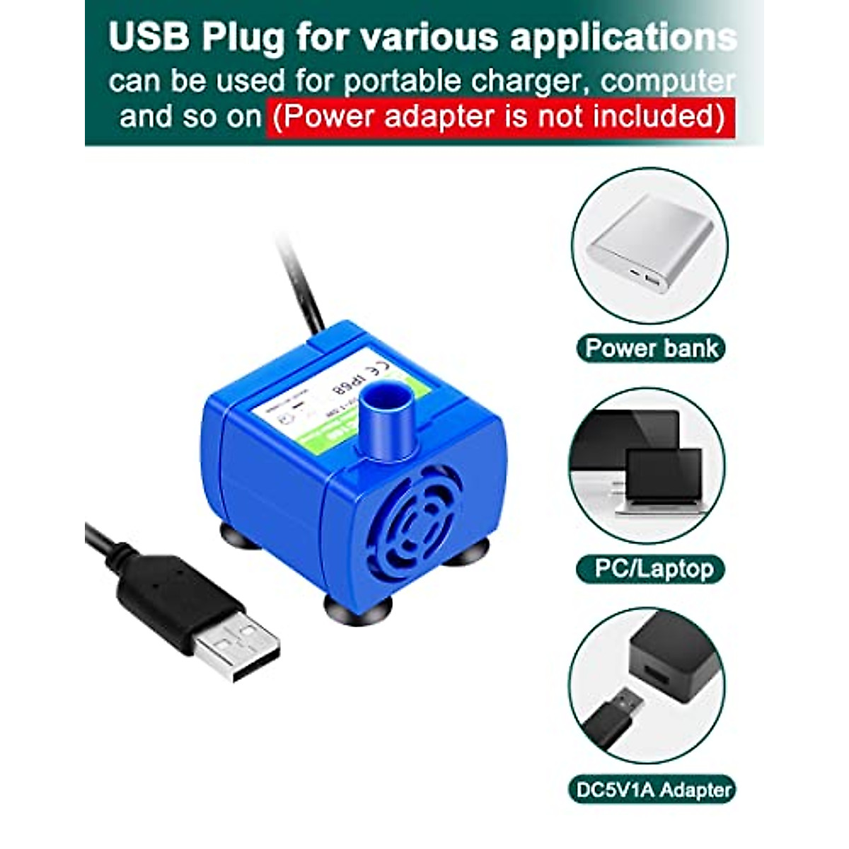 Cat Water Fountain Pump,Pet Fountain Pump Replacement Pump DR-DC160 Motor for 360°Stainless Steel Cat Fountain and Cupcake Ceramic Cat Drinking Fountain(No LED Light)