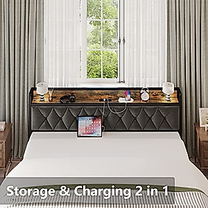 ANCTOR King Size Bed Frame, Storage Headboard with Outlets, Easy to Install, Sturdy and Stable, No Noise, No Box Springs Needed - Perfect for a Good Night's Sleep