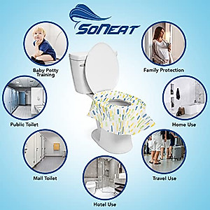SoNeat Disposable Toilet Seat Cover - Extra Large Waterproof Toilet Seat Covers, Potty Training Seat Liners for Kids Travel and Public Restrooms, (Bright Lines, 4)