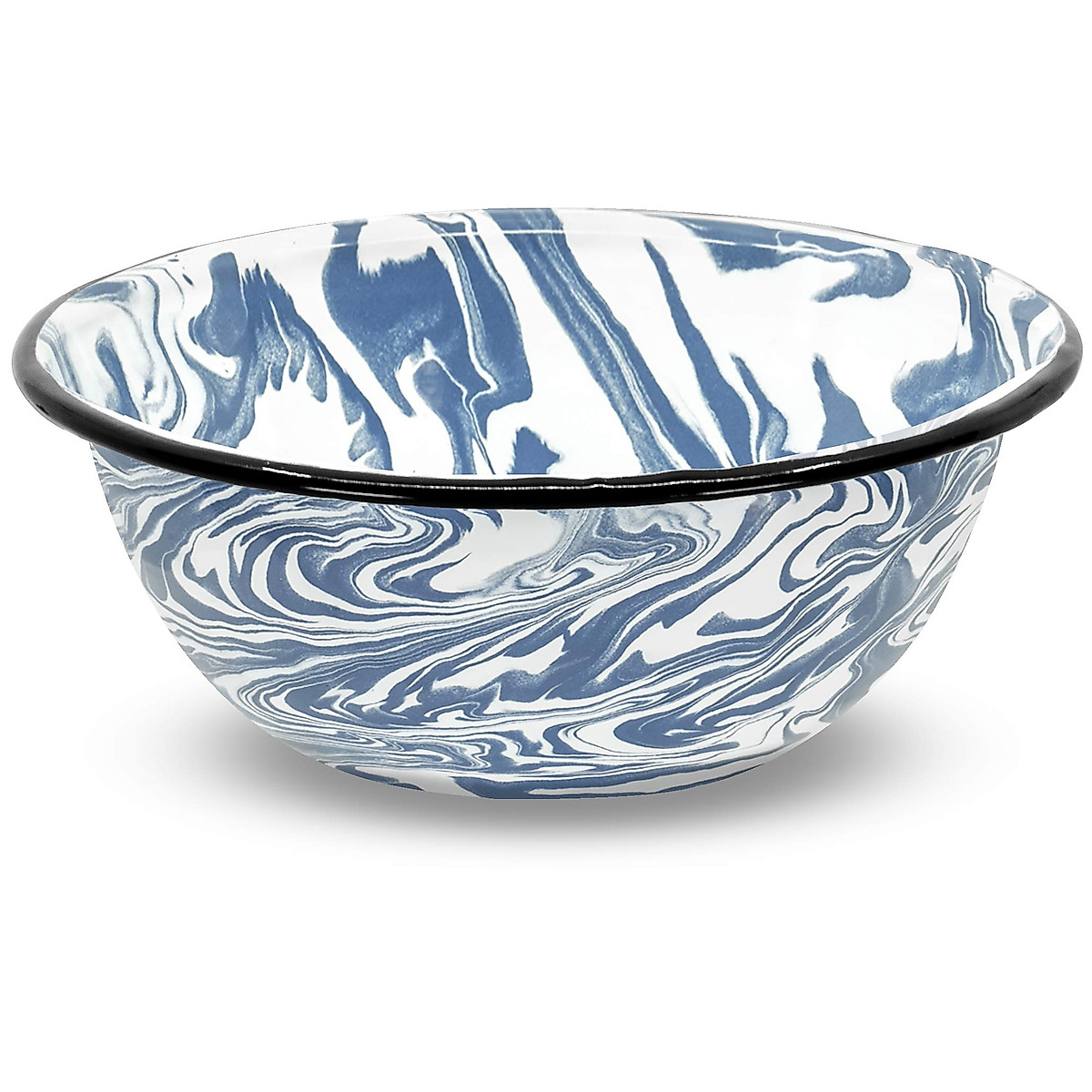 Red Co. Set of 4 Enamelware Metal Classic 20 oz Round Cereal Bowl, Navy Blue/Black Rim - Swirl Design