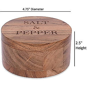 SAMHITA Acacia Wood Salt & Spice Box with Magnetic Swivel Lid, SALT & PEPPER" Engraved on Lid Seasoning Ingredients Storage Holder (4.75" x 4.75" x 2.5")