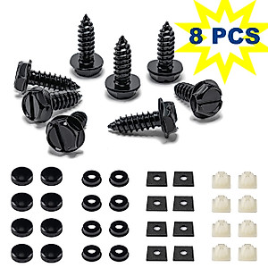 Hoewina License Plate Screw Kit, 8 Sets Stainless Anti Theft License Plate Screws, Anti-Rattle & Rust-Proof Bolts for Securing License Plates Frames or Covers on Cars, Trucks, SUVs (Black)
