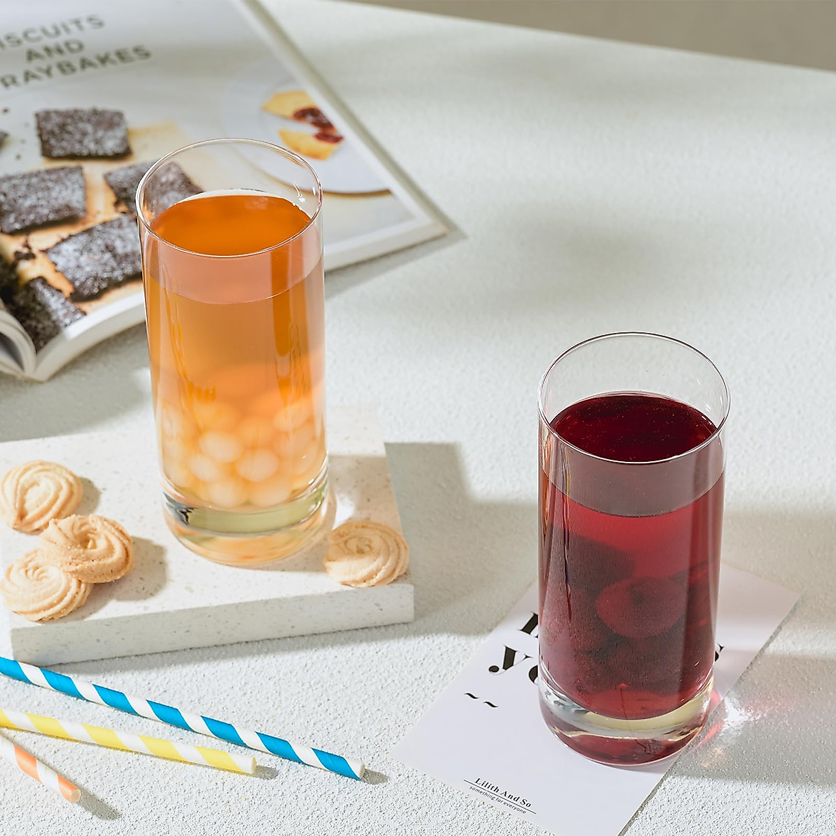 Wlasss Drinking Glasses Set of 6, 13oz Crystal Highball Glasses, Clear Tall Glass Cups,Water Glass for Kitchen, Beer, Juice, Whiskey,Mojito Cocktail Glasses for Bar Glassware