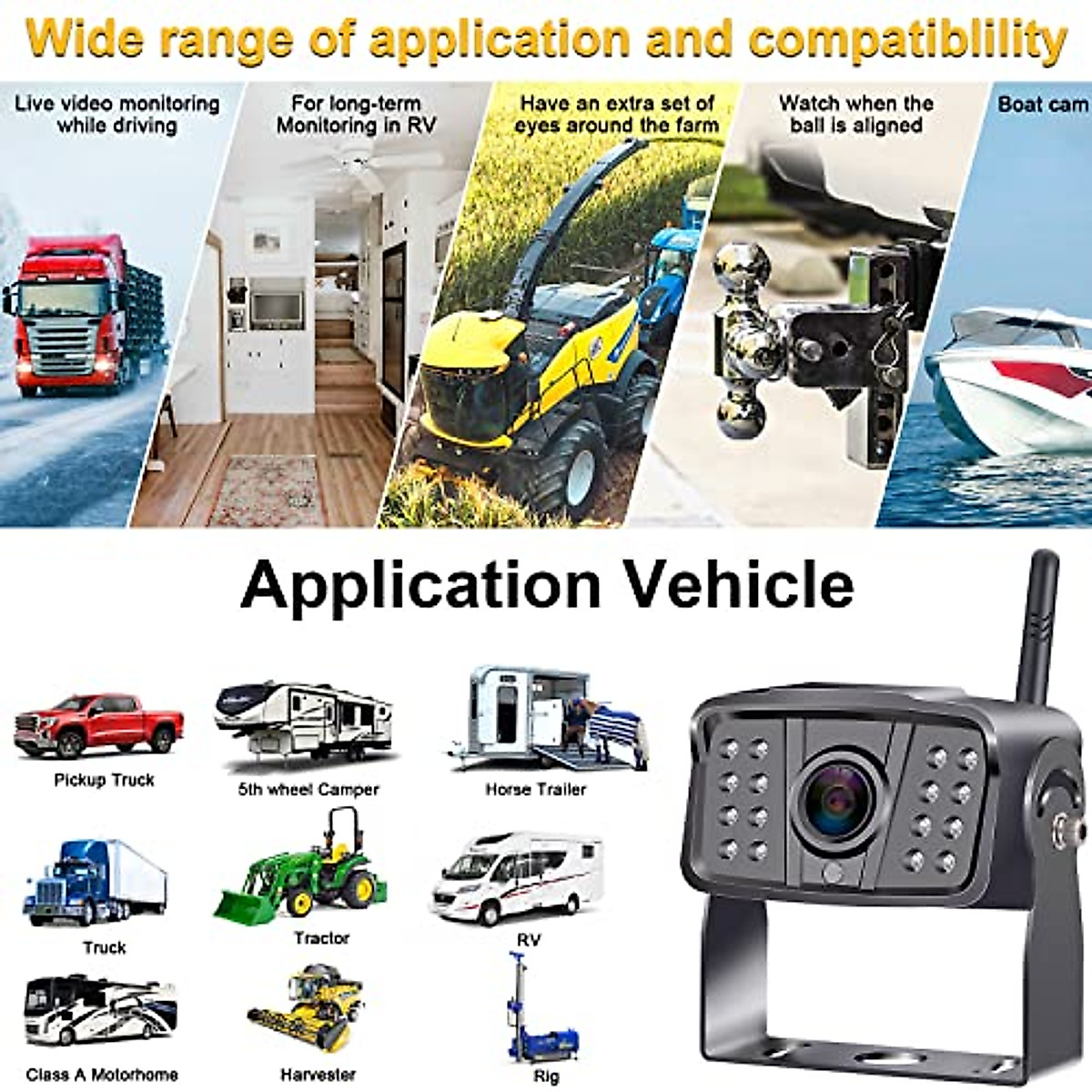 AMTIFO RV Backup Camera Wireless HD 1080P Bluetooth 2 Travel Trailer Rear View Cam System 7 Inch DVR Monitor Truck Camper Infrared Night Vision Reverse Cameras Adapter for Furrion Pre-Wired RVs A9