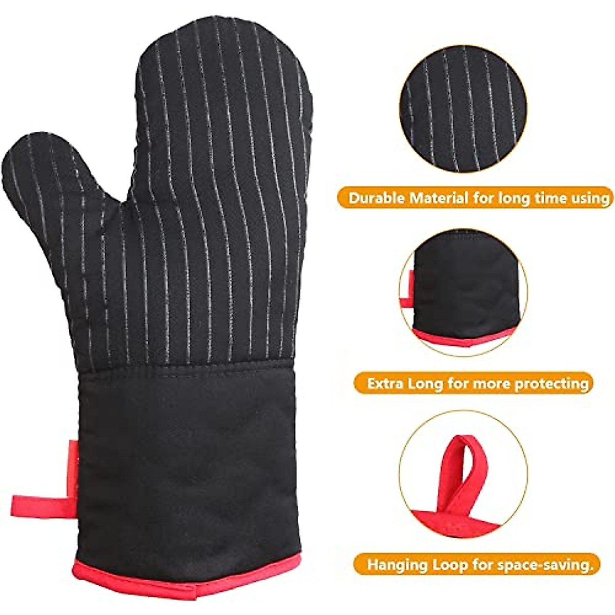 AORESAC Oven Mitts and Pot Holders Set, 500°F Heat Resistance and Flexible Oven Gloves for Kitchen Cooking, Non-Slip Silicone Surface and Soft Quilted Liner, 4 Pieces Set, 13 Inches