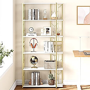 GAOMON 6 Tier Bookshelf Gold Bookcase Tall Standing Bookshelves Modern Storage Rack Shelf Large Unique Display Racks Metal Book Shelf for Bedroom, Living Room, Home Office