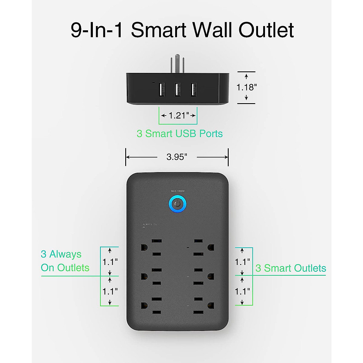 GHome Smart Plug Outlet Extender, USB Surge Protector 3 Individually Controlled Outlets and 3 USB Ports, WiFi Plug Works with Alexa Google Home, Outlet Timer Wall Adapter, 2.4GHz Wi-Fi Only, 15A/1800W