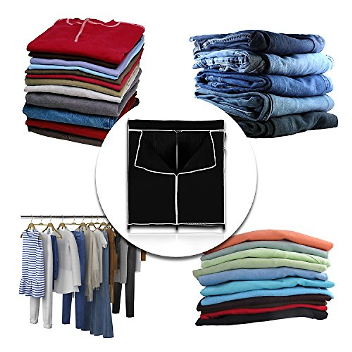 ATHome Lightweight, Durable, Sturdy, Dust and Moisture Proof, Easy Open T-Zipper, Portable Closet Wardrobe, 60 inches, Black