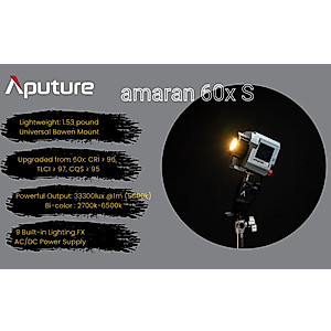 Aputure Amaran 60X S Bi Color LED Video Light 2700-6500K, Upgraded TLCI 97+ CRI 96+ SSI 87+, 9 Lighting Effects, APP Control, DC/AC Power Supply with Ginisfoto Cloth for Studio and Filming