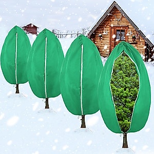 4 Pack Plant Covers Freeze Protection Winter Large Frost Cloth Blankets 2.5oz Thicker Plant Protectors Bag Covers for Outdoor Plants with Zipper Drawstring from Cold Frost Wind Pest, 39.4" x 47.2"