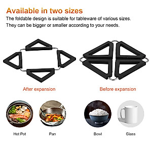 Silicone Trivet Mat,Stainless Steel Hot Pot Holder,Kitchen Trivets for Hot Dishes,Silicone Trivet for Hot Pots and Pans,Foldable Table Pad Tableware Placemat for Hot Pans Bowls(Black)