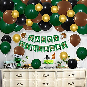 Dark Green Black Gold Balloon Garland Arch Kit - 122PCS Green and Gold Black Brown Balloons Forest Green Party for Tropical Camo Super Bowl Football Birthday 2024 Graduation Prom Party Decorations