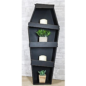 Ebros Gothic Graveyard Creepy Oddity Light Duty Black Coffin Casket Cabinet Shelving Display Wall Hanging Floating MDF Wood Shelf with 4 Tiers 30" Tall 12.5" Wide