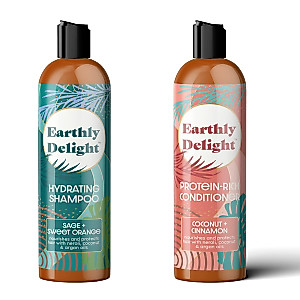 Earthly Delight | Hair Care Bundle - Shampoo & Conditioner | Natural & Nourishing; 2 Pack - 16oz each | Packaging May Vary