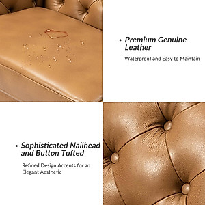 HULALA HOME Tufted Genuine Leather Sofa Couch 2-Seater Chesterfield Sectional Sofa for Living Room, Camel