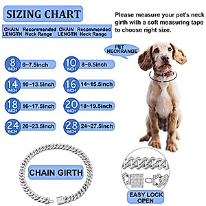 Flatfoosie Dog Chain Collar Walking Metal Chain Collar Cuban Link Dog Collar with Secure Buckle 14MM Pet Gold Chain Dog Collars for Small Medium Large Dogs Cats (16 inch, Silver)