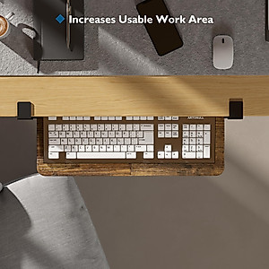 BONTEC Small Keyboard Tray Under Desk, Pull Out Keyboard & Mouse Tray with C Clamp, 20 (24.6 Including Clamps) x 11.8 Inch Steady Slide-Out Computer Drawer, Perfect for Home or Office, Rustic Brown