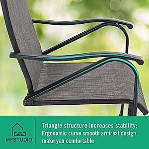 MFSTUDIO 7PCS Patio Dining Set, Large Rectangular Wood Like Top Table with 6 C-Spring Motion Chairs, Outdoor Metal Furniture Set with Umbrella Hole for Garden, Backyard，Brown