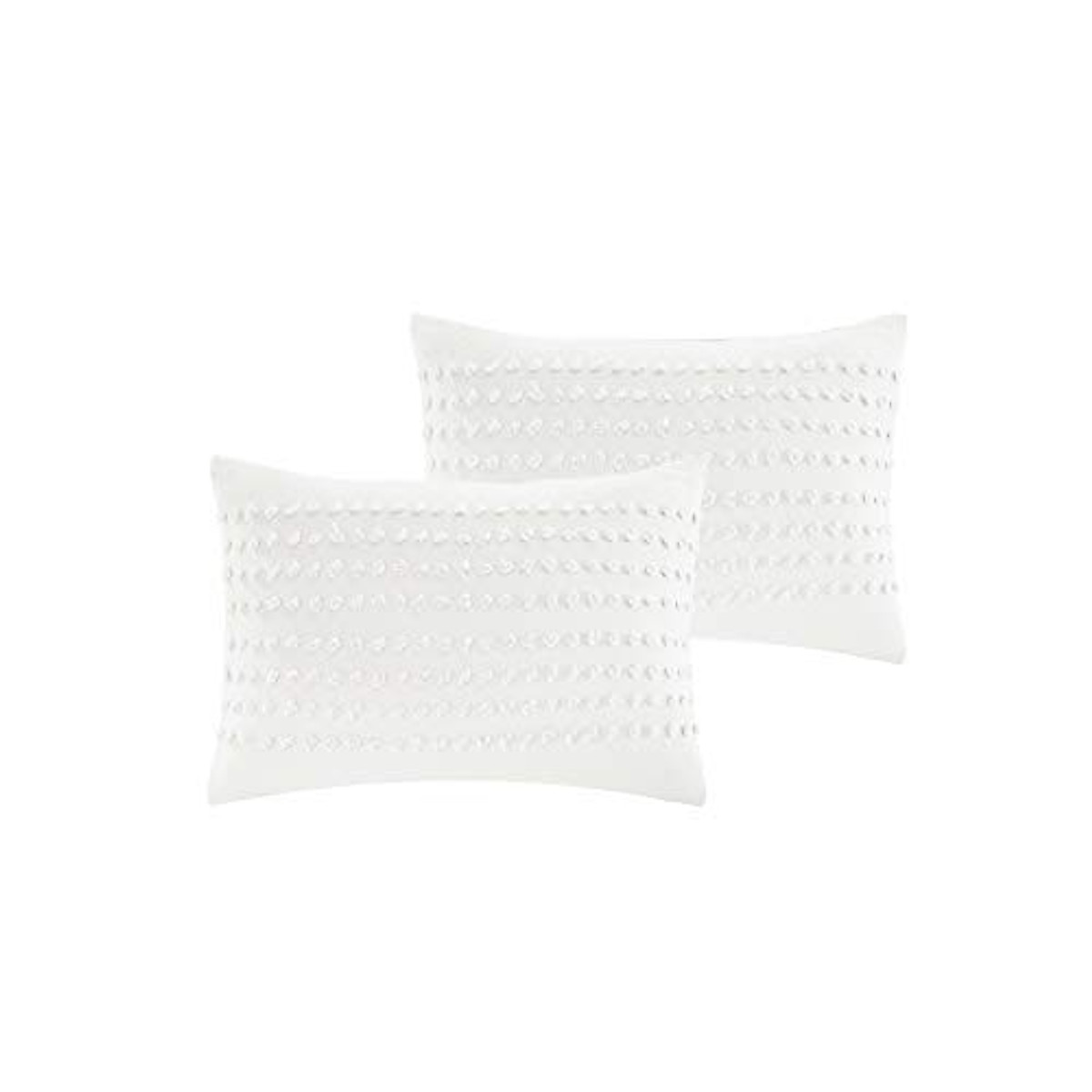 Comfort Spaces Cotton Comforter Set Jacquard Pom-Pom Tufts Design, Down Alternative, All Season Modern Bedding, Matching Shams, Full/Queen, Phillips, Ivory