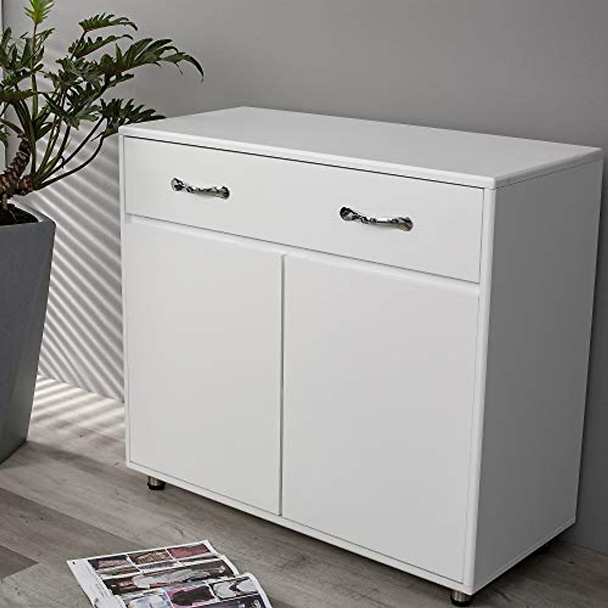 GLCHQ Storage Drawer File Cabinet nightstand Side Cabinet Cupboard Sideboard for Office or Living Room Kitchen Room (Two Doors, White)