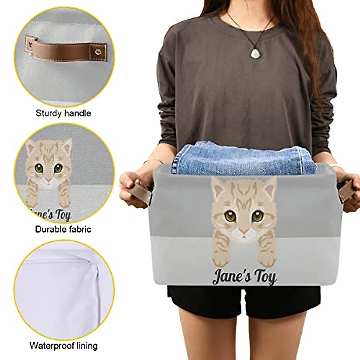 Custom Cat Toy Bin Box Collapsible Storage Cube with Handles Personalized Puppy Supplies
