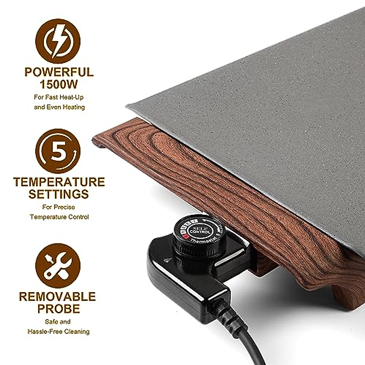 Electric Grill - MOKIKA Extra Large Cooking Surface Electric Griddle, Healthy-Eco Non-Stick Coating Indoor Grill Griddle, 5-Level Adjustable Temperature Control Griddle Grill, Cool-Touch Handles Grey