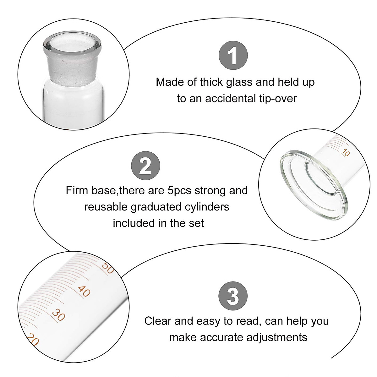 Baluue 5Pcs Glass Graduated Measuring Cylinder with Stopper Metric Scale Measuring Cup Conical Beaker Liquid Dispenser Experiment Tool for School Science 10/20/ 25/50/ 100ML