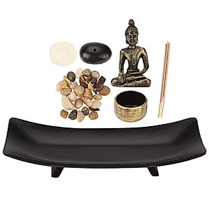 Buddha Statue Zen Garden Buddha Statue Tabletop Buddhism Feng Shui Ornament with Bronze Tealight Candle & Incense Burner Holder for Home Office Yoga Room Decoration