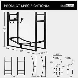 VIVOHOME 3ft Heavy Duty Indoor Outdoor Firewood Storage Log Rack with Kindling Holder