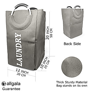 Allgala Canvas Like Waterproof Laundry Bag with Aluminium Handle Laundry Hamper Basket Clothes Hamper Self Standing Collapsible for Easy Storage or Transportation-Grey-LB80502