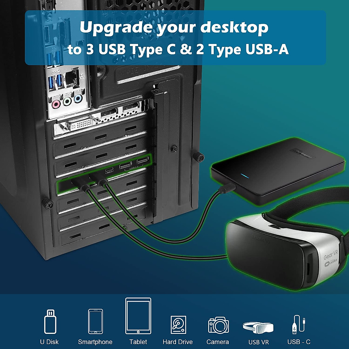 YEELIYA USB PCIE Card 5-Port (3X USB C,2X USB 3.0-A) PCI Express Expansion Card Desktop PC Internal USB hub for Windows 10/8/7 and MAC OS 10.8.2 Above