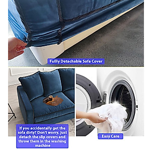 LULUTONG 83.5" Upholstered Velvet Fabric Romovable Covers Sofa, 3 Seater Cozy Couch Washable Covers, Comfy Slip Cover Sofas Couches for Living Room, Bedroom, Office, Studio, Apartment - Navy