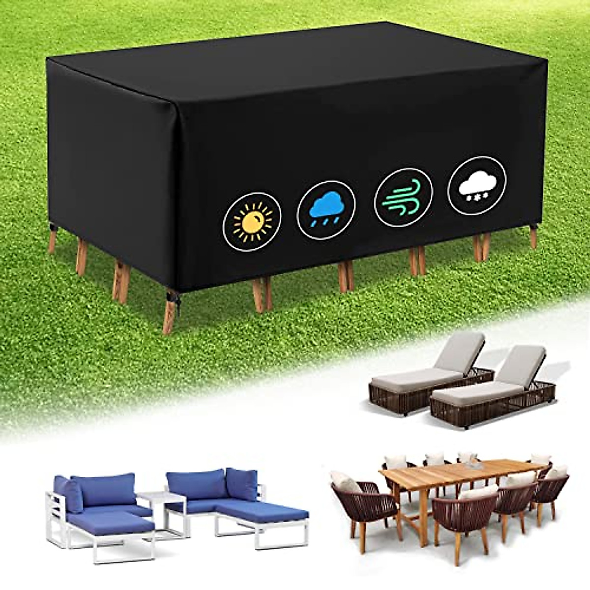 KAIDYSENY Patio Furniture Cover - 74"Lx47"Wx28"H Rectangle Outdoor Dining Set Cover for Outside Table and Chairs, Durable 600D Oxford Sectional Sofa Set Covers Waterproof, Anti-UV, Anti-Fading