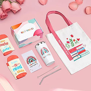 Panspace Teacher Appreciation Gifts for Women, Christmas & Birthday Gift Set for Teachers from Students - Thank You Gift Box with Tumbler, Tote Bag, Socks