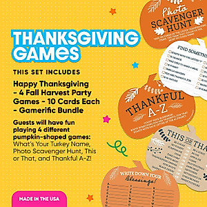 Big Dot of Happiness Happy Thanksgiving Games, Fun Thanksgiving Games for Family, Thanksgiving Games for Kids, 4 Fall Harvest Party Games, 10 Cards Each, Gamerific Bundle